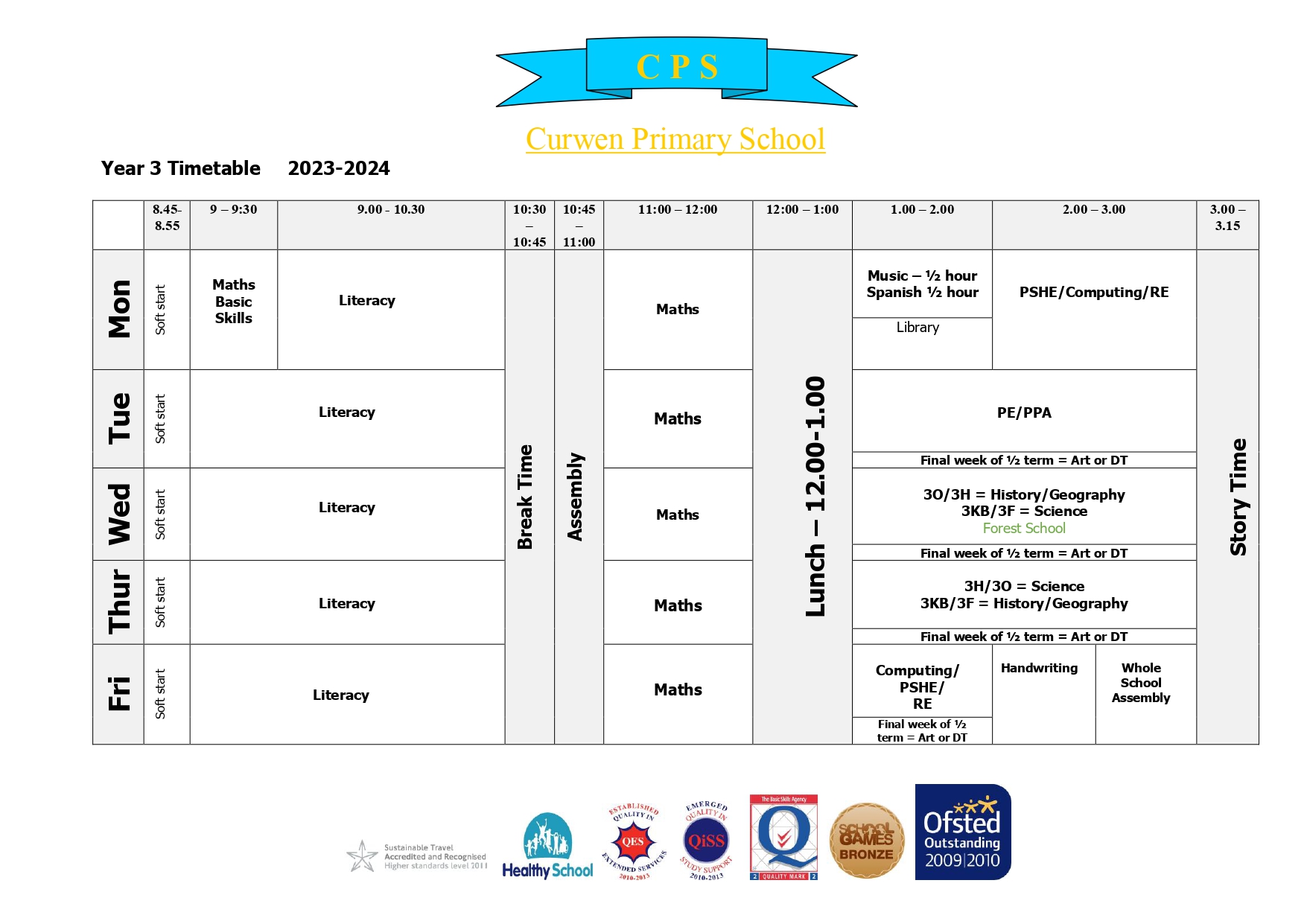 Curwen Primary School - Timetable