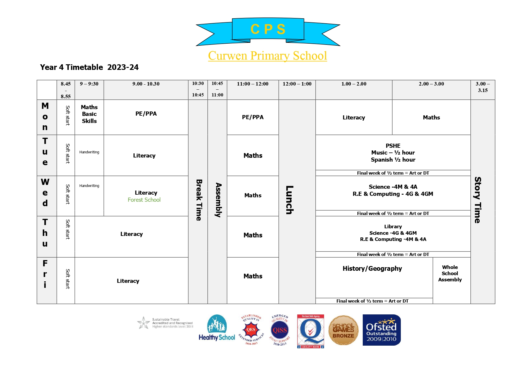 Curwen Primary School - Timetable